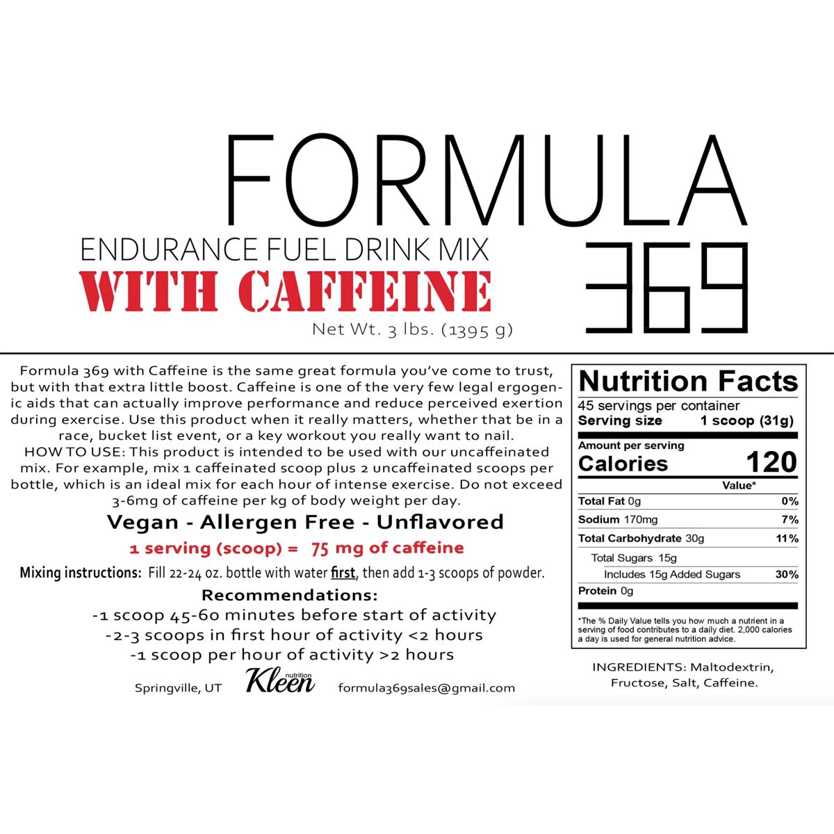 Formula 369 Drink Mix + Caffeine - 45 Serving Bag - Accessories